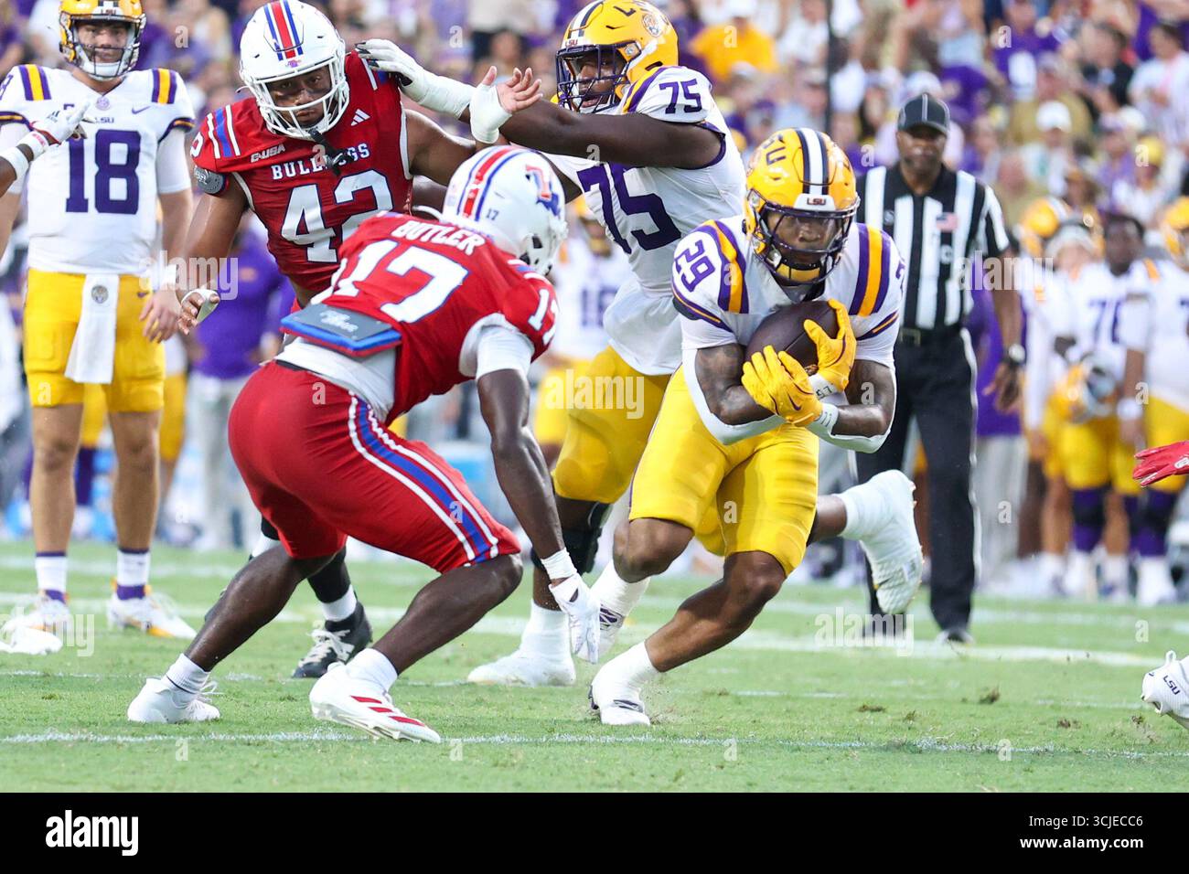 LSU Tigers running back Caden Durham (29) tries to run past Louisiana ...