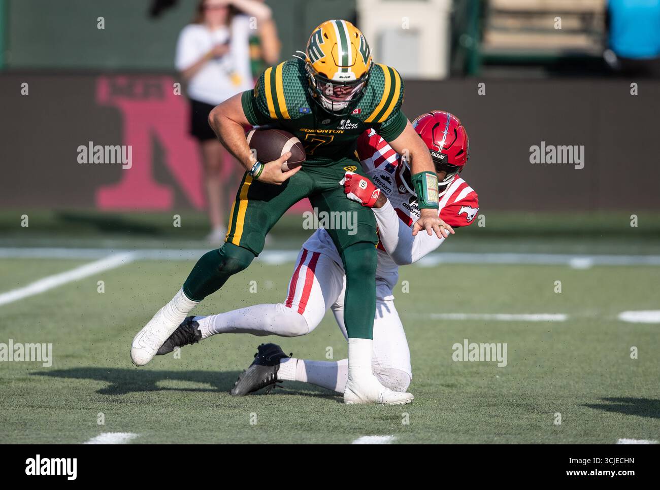 Calgary Stampeders' Clarence Hicks (12) sacks Edmonton Elks quarterback ...