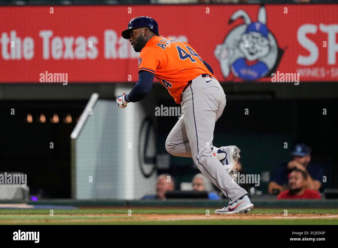 Houston Astros' Yordan Alvarez sprints out of the batters box after ...