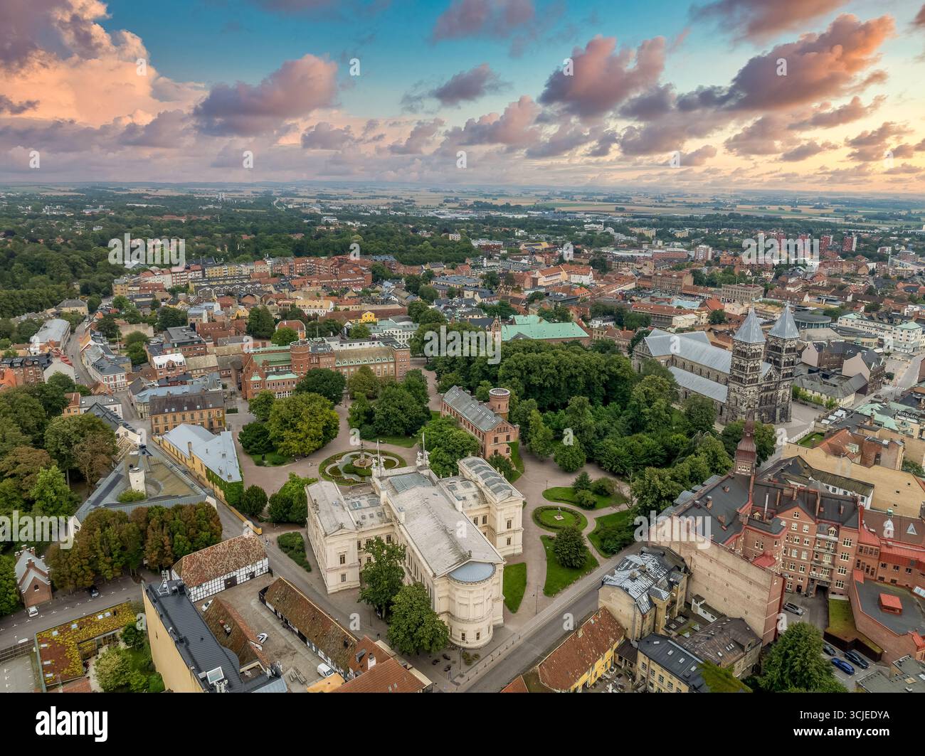 Aerial view of the medieval old town center of Lund in Sweden with ...