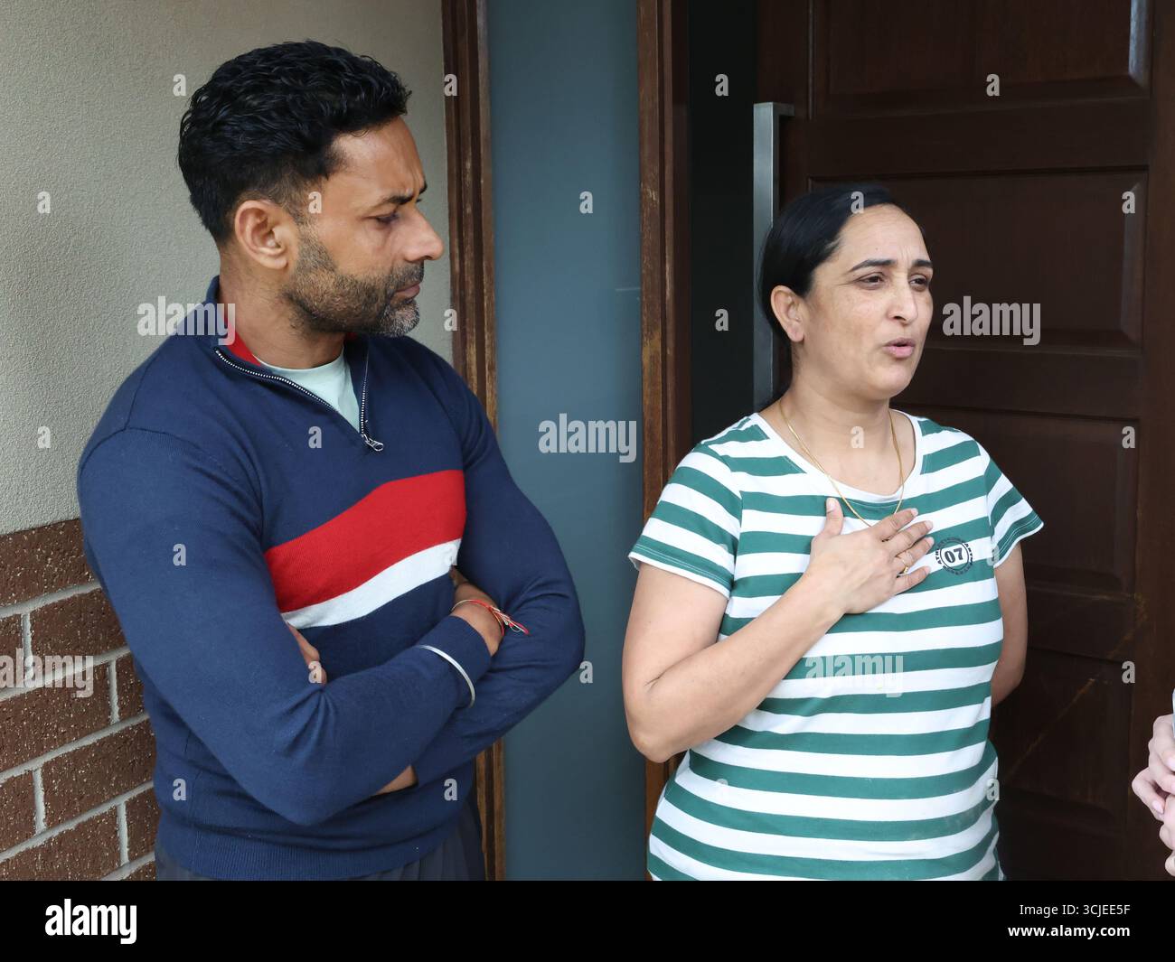 Witness Jatinder Kaur (R) lives near the scene of a fatal stabbing in Cobblebank, Melbourne ...