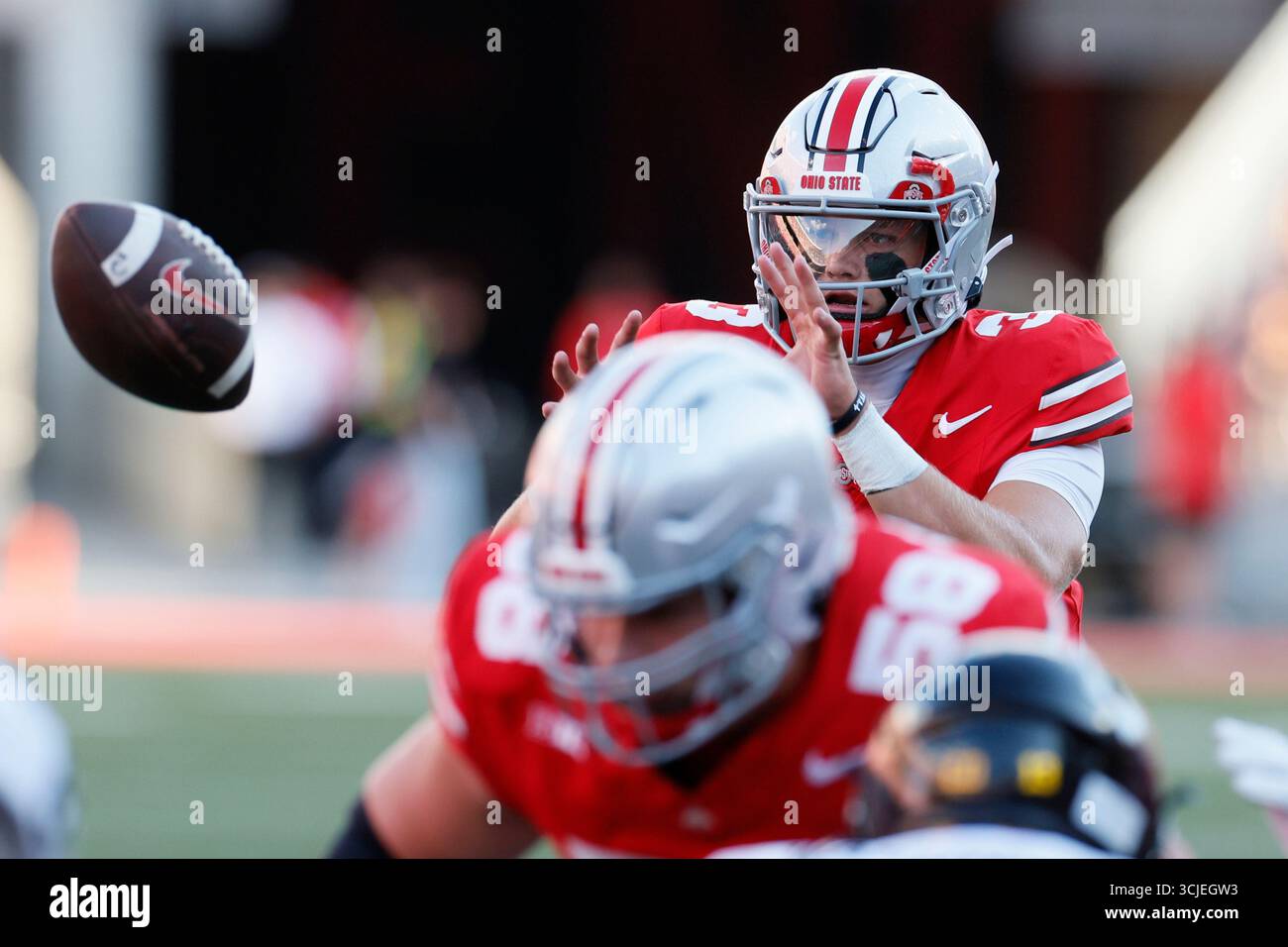 Ohio State quarterback Lincoln Kienholz plays against Grambling State ...