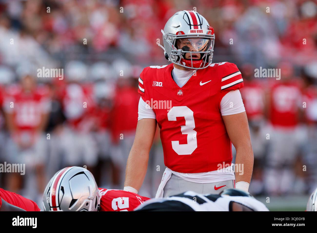 Ohio State quarterback Lincoln Kienholz plays against Grambling State ...