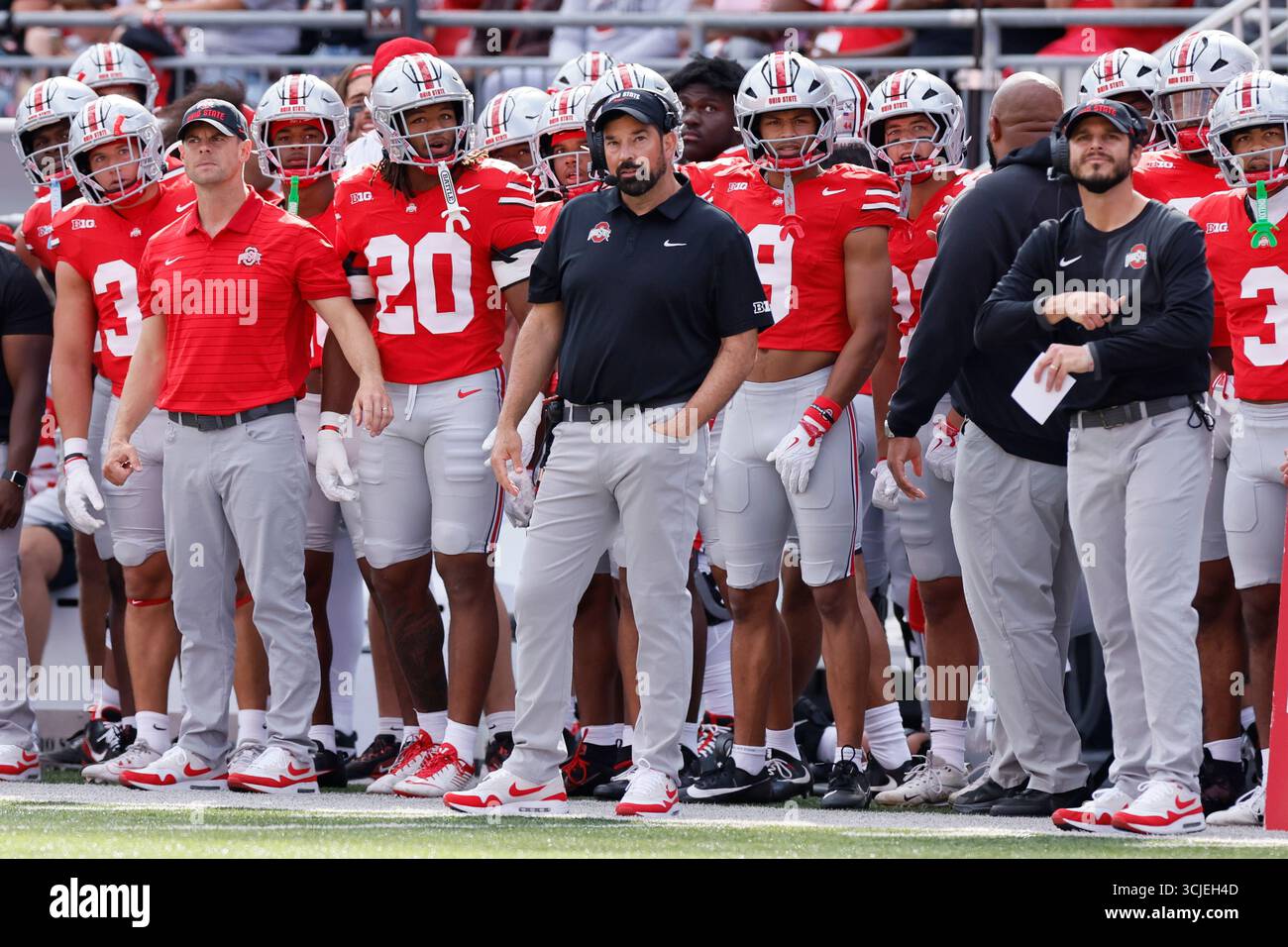 Ohio State head coach Ryan Day watches his team play against Grambling ...
