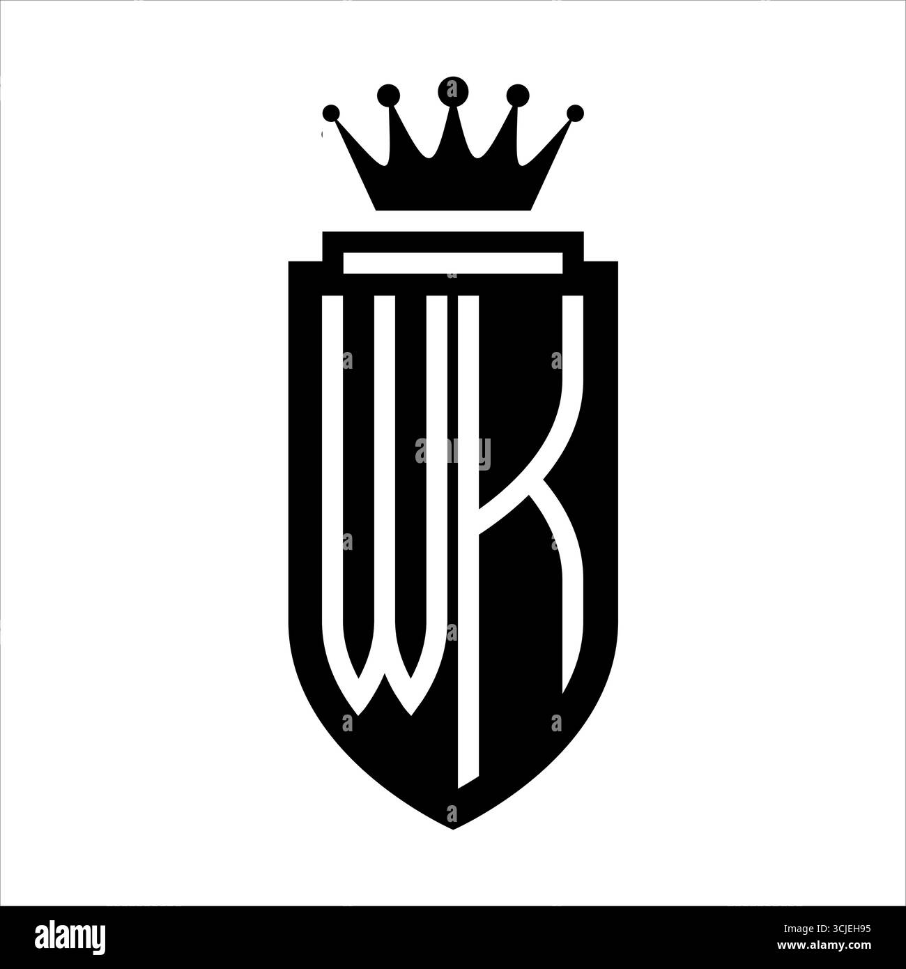 WK Vector logo initials shield with royal crown minimalist, elegant ...