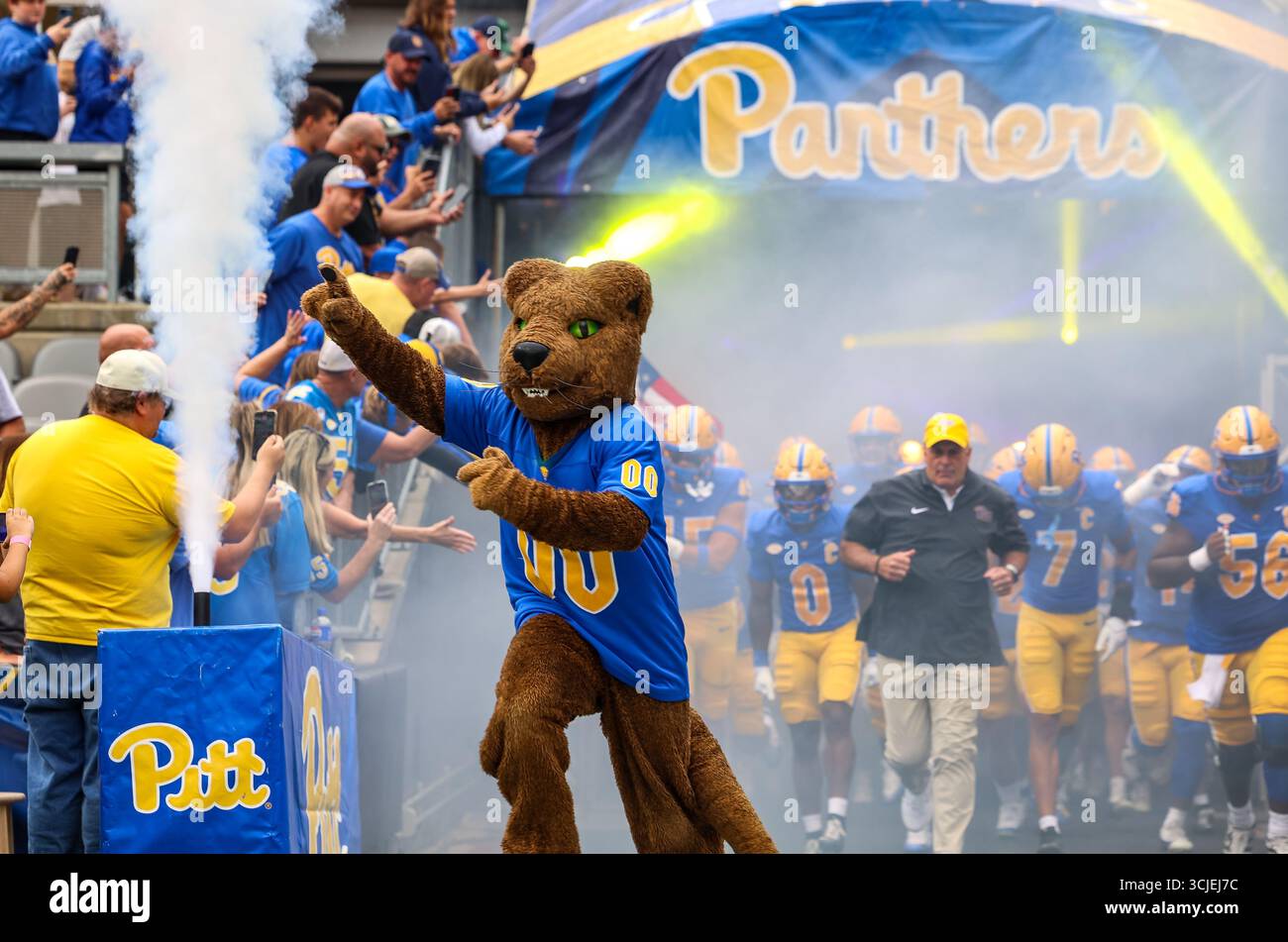 September 6, 2025: Pitt Panthers mascot Roc leads the team out of the ...