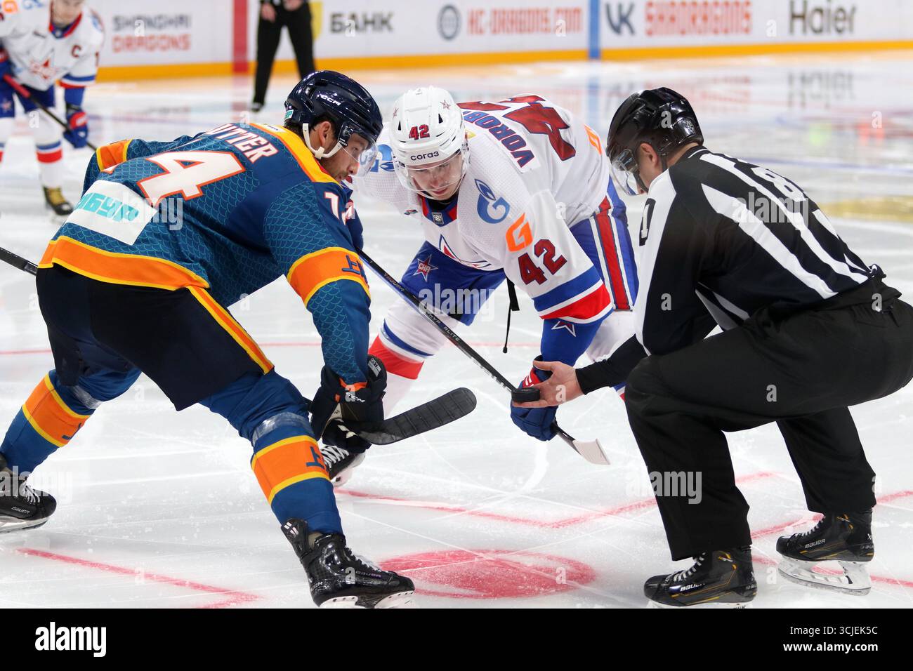 Mikhail Vorobyov (42) of SKA and Riley Sutter of Shanghai Dragons ...