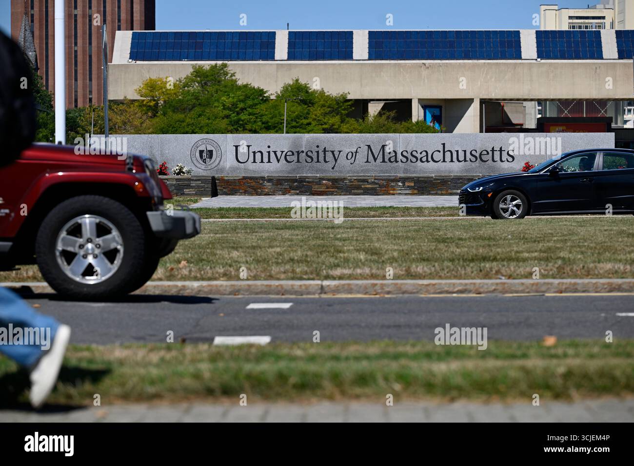 In this Sept. 3, 2025 photo, Cars pass by the University of ...