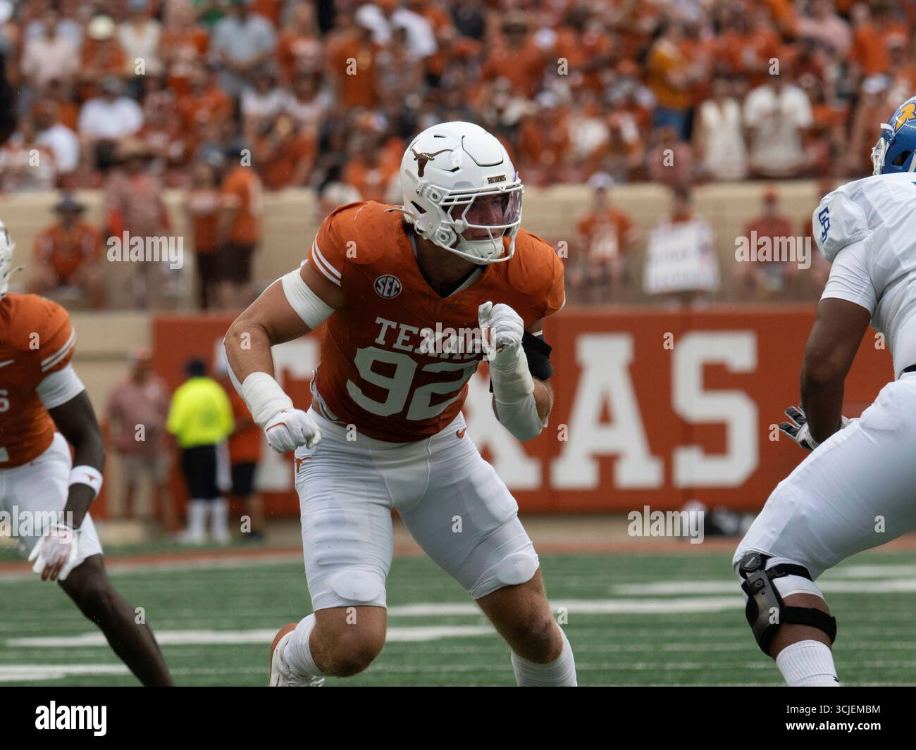 Texas edge rusher Colton Vasek plays during an NCAA college football game against San Jose State ...
