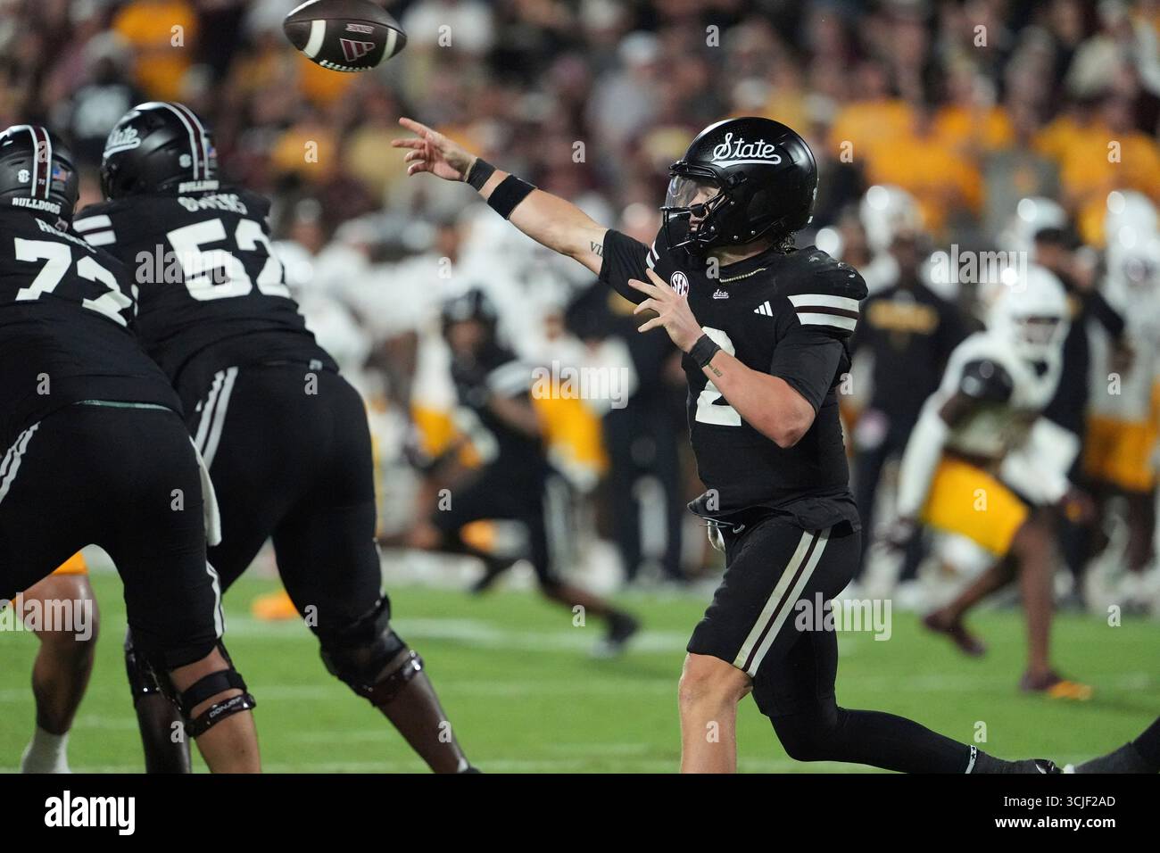 Mississippi State quarterback Blake Shapen (2) passes against Arizona ...
