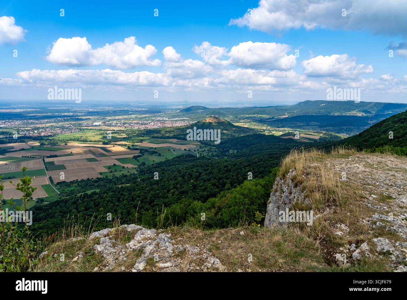 View from Breitenstein cliff over Swabian Alb valley, Germany Stock ...