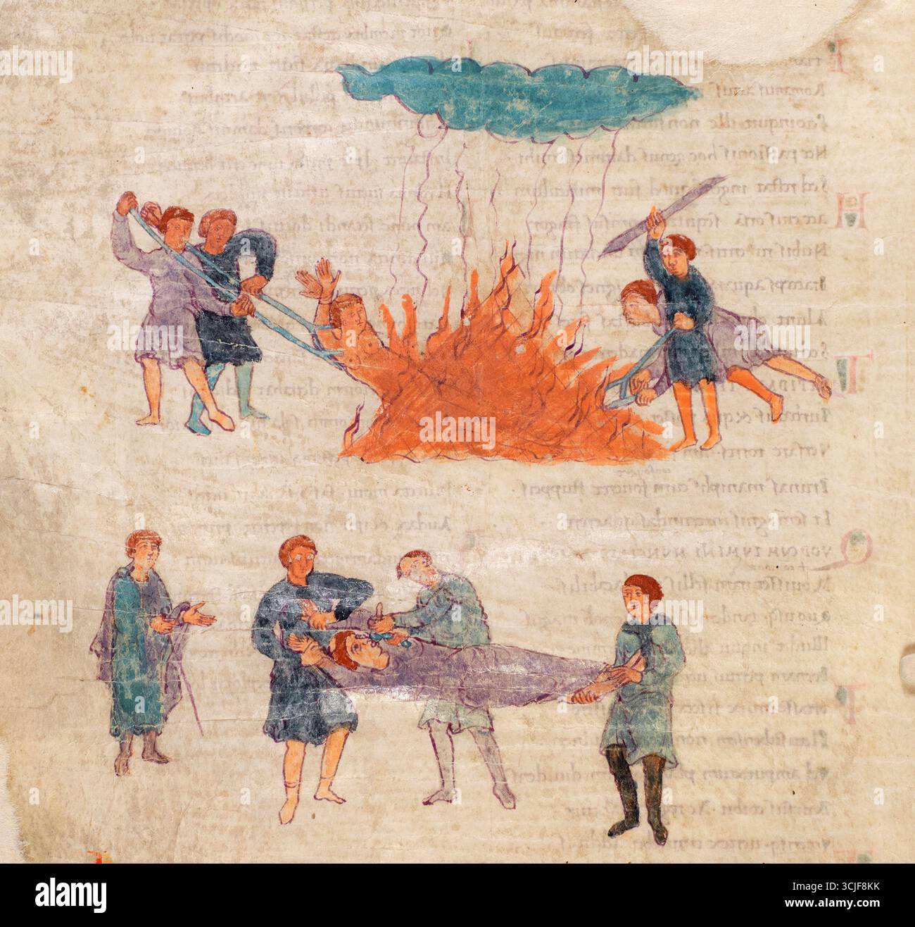 Heretics being burned and having their tongues cut out, from the richly ...