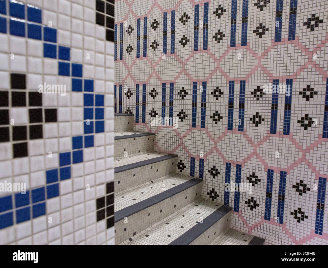 Tile mosaic walls, floor and staris with geometric pattern and shapes ...