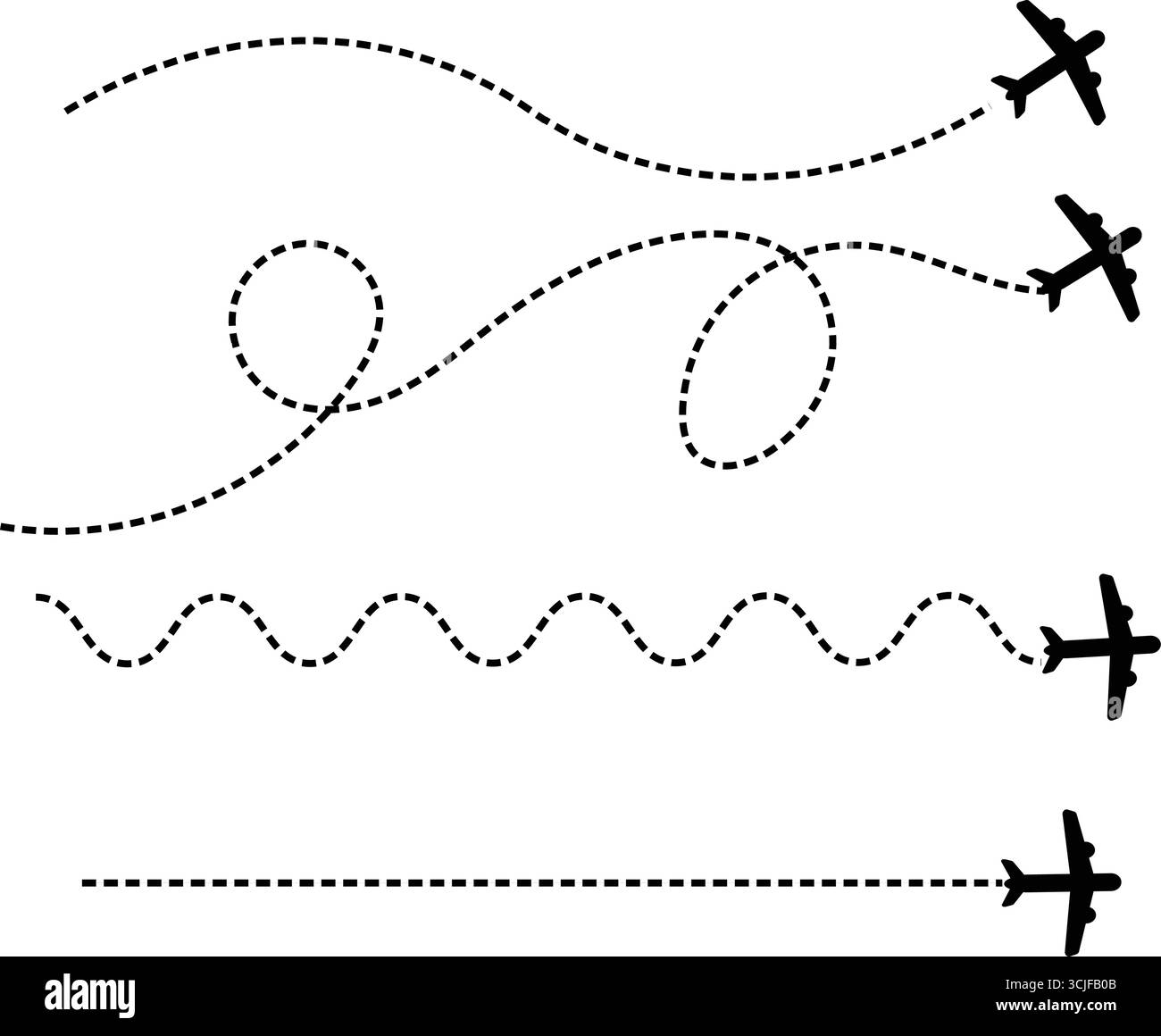 Airplane silhouette flight route Black and White Stock Photos & Images ...