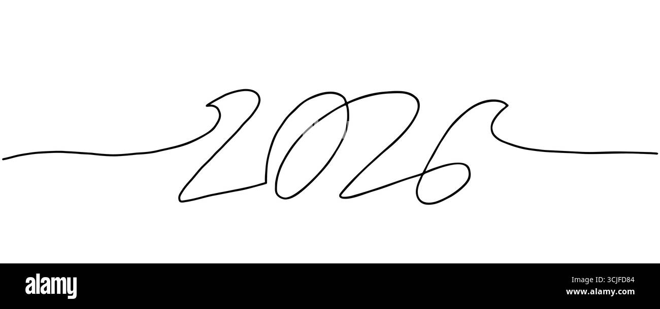 2026 minimalist one line drawing year numbers. Isolated on white ...