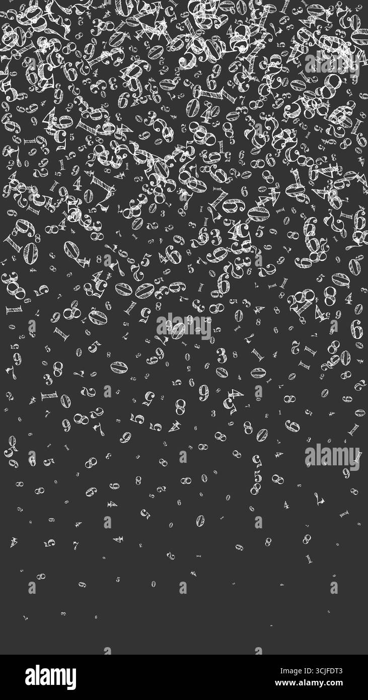 Scattered numbers. White chalk digits flying chaotic. Back to school ...
