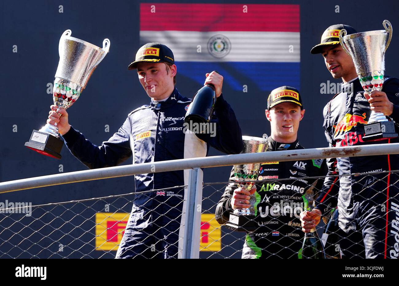 Williams Racing Academy Driver Luke Browning (left) celebrates winning ...