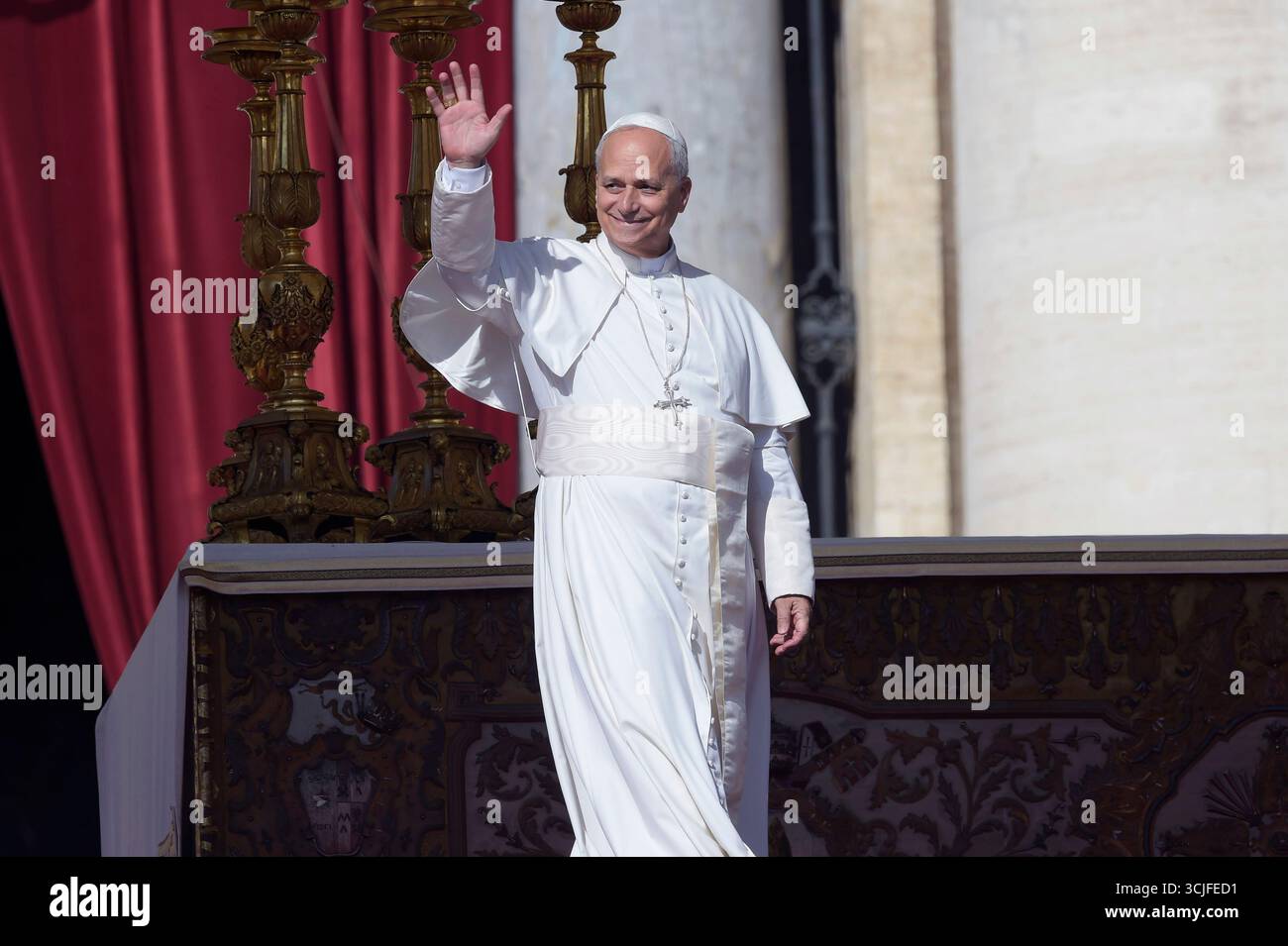 Pope Leo XIV on his arrival at the canonization of Carlo Acutis, in St ...