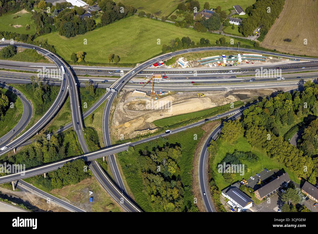 Aerial view, major construction site Kaiserberg motorway junction of ...