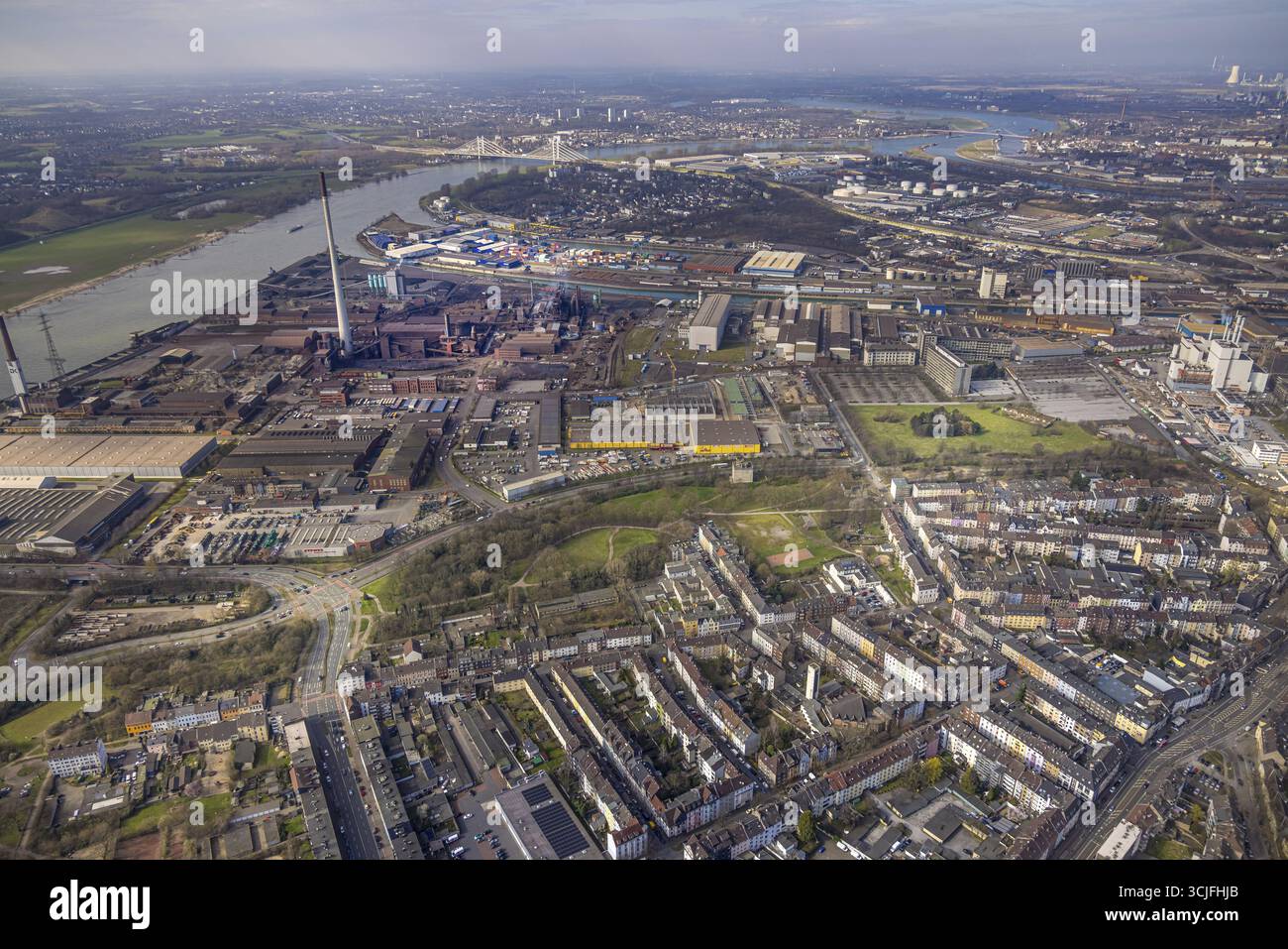 Aerial view, construction site at the industrial estate to the copper ...