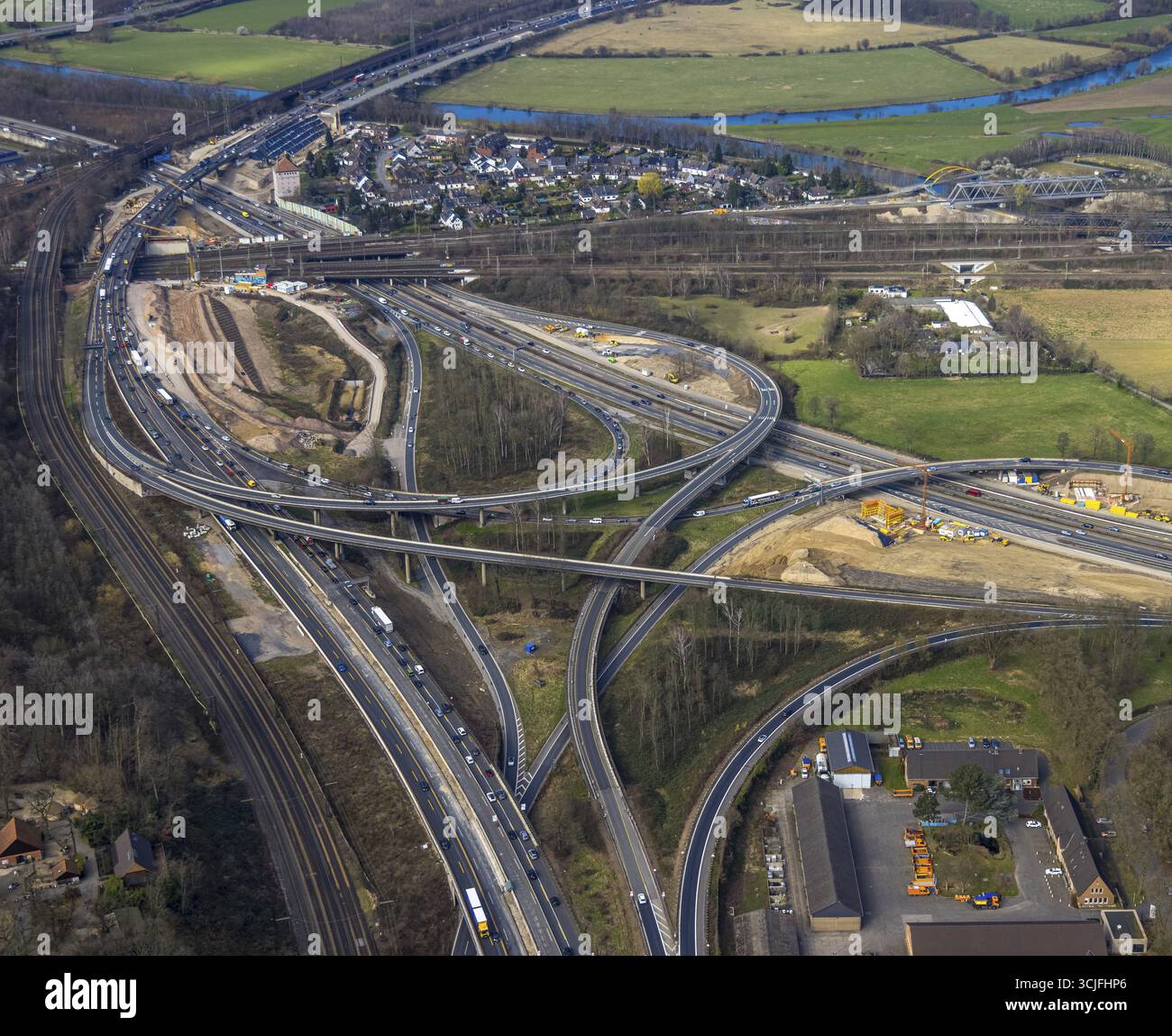 Aerial view, motorway junction Kaiserberg of the motorways A40 and A3 ...