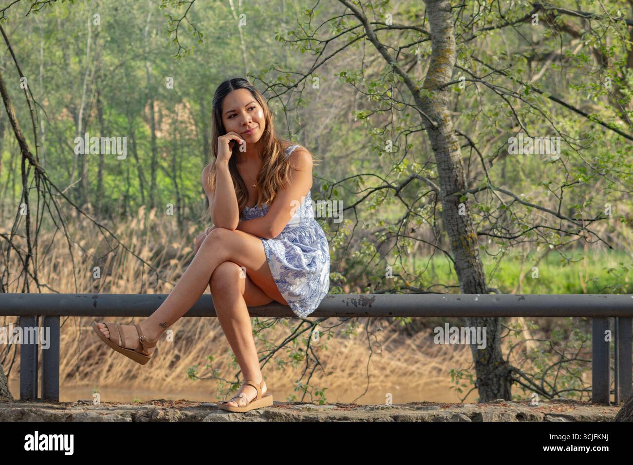 Thoughtful Young Latina Relaxing in Nature Outdoors Stock Photo - Alamy