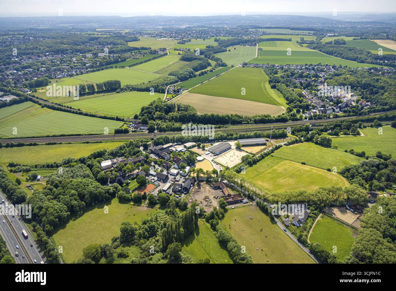 Aerial view of the farm Schulte Somborn, fire ruins of a farm in ...