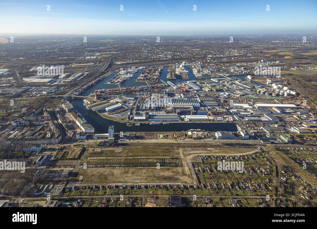 Aerial view, Dortmund harbour overview, harbour, Dortmund, Ruhr area ...