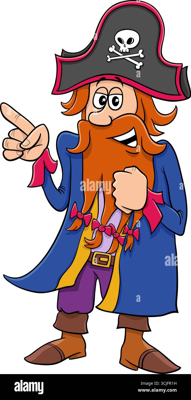 Cartoon illustration of funny pirate or corsair captain comic character ...