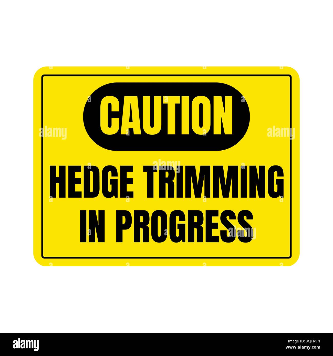 Caution hedge trimming in progress sign Stock Photo - Alamy