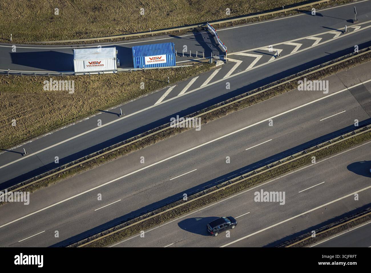 Aerial view, closure motorway junction Essen-North, motorway A42 and ...