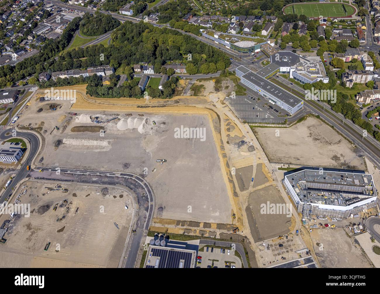 Aerial view, large construction site Mark 51/7, science quarter and ...