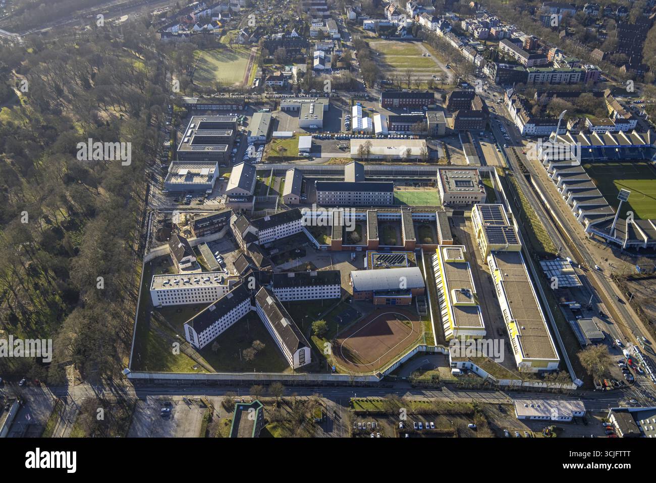 Aerial view, JVA correctional facility Bochum, Grumme, Bochum, Ruhr ...