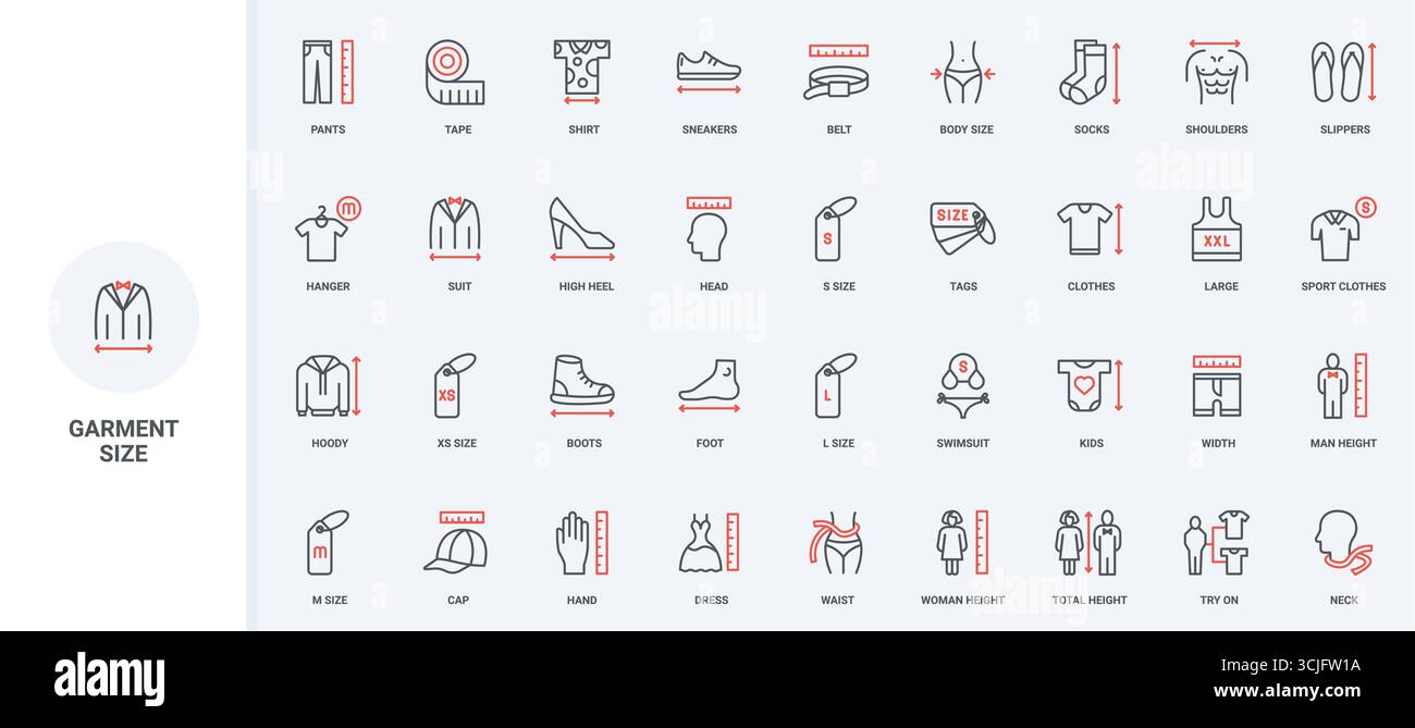 Garment size of fashion store, guide to measure height, circumference ...