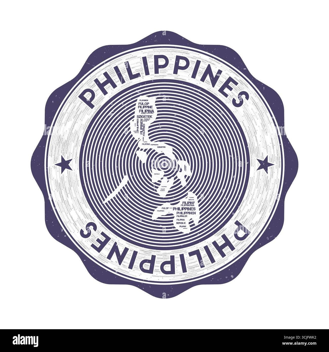 Philippines seal. Country round logo with shape of Philippines and ...