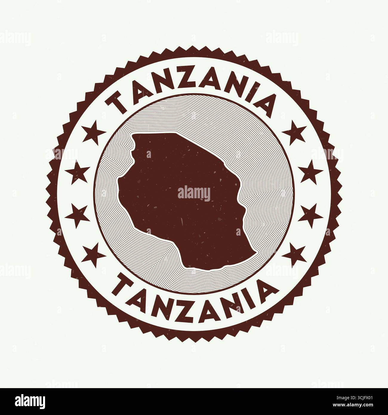 Tanzania emblem. Country round stamp with shape of Tanzania, isolines ...