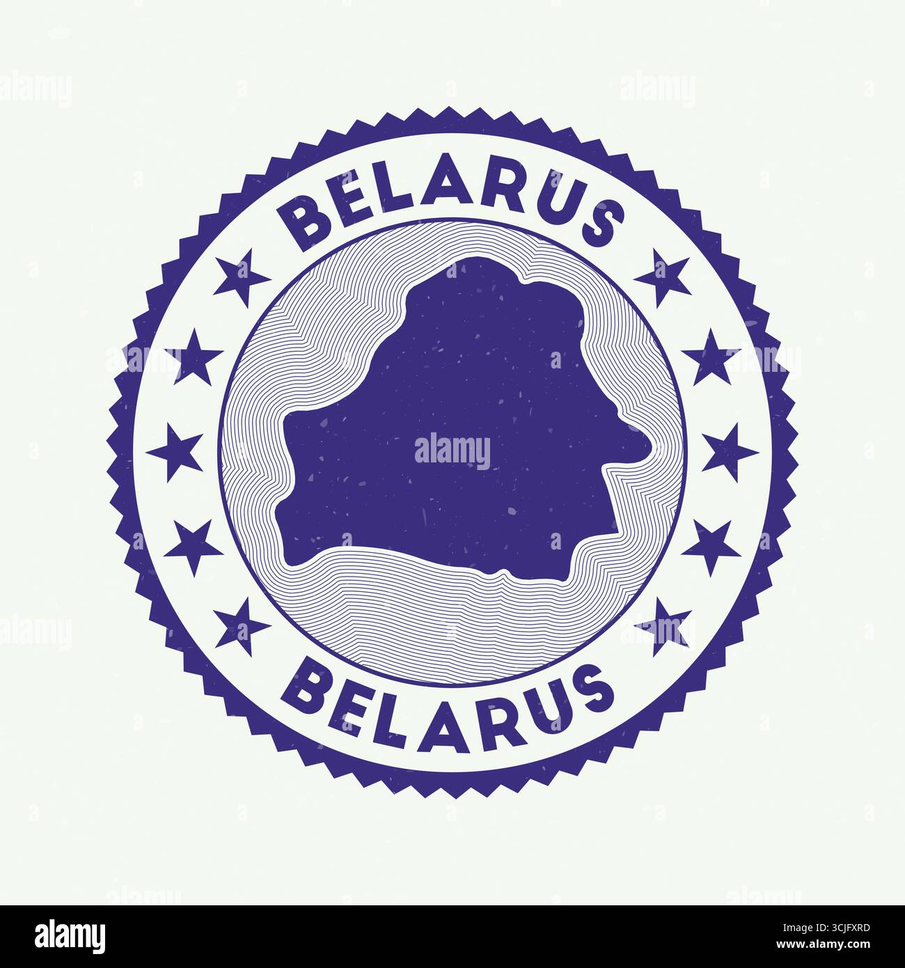 Belarus emblem. Country round stamp with shape of Belarus, isolines and ...