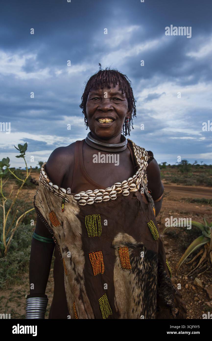 Turmi, Ethiopia - Nov 2018: Portrait of Hamer tribe women wearing a ...