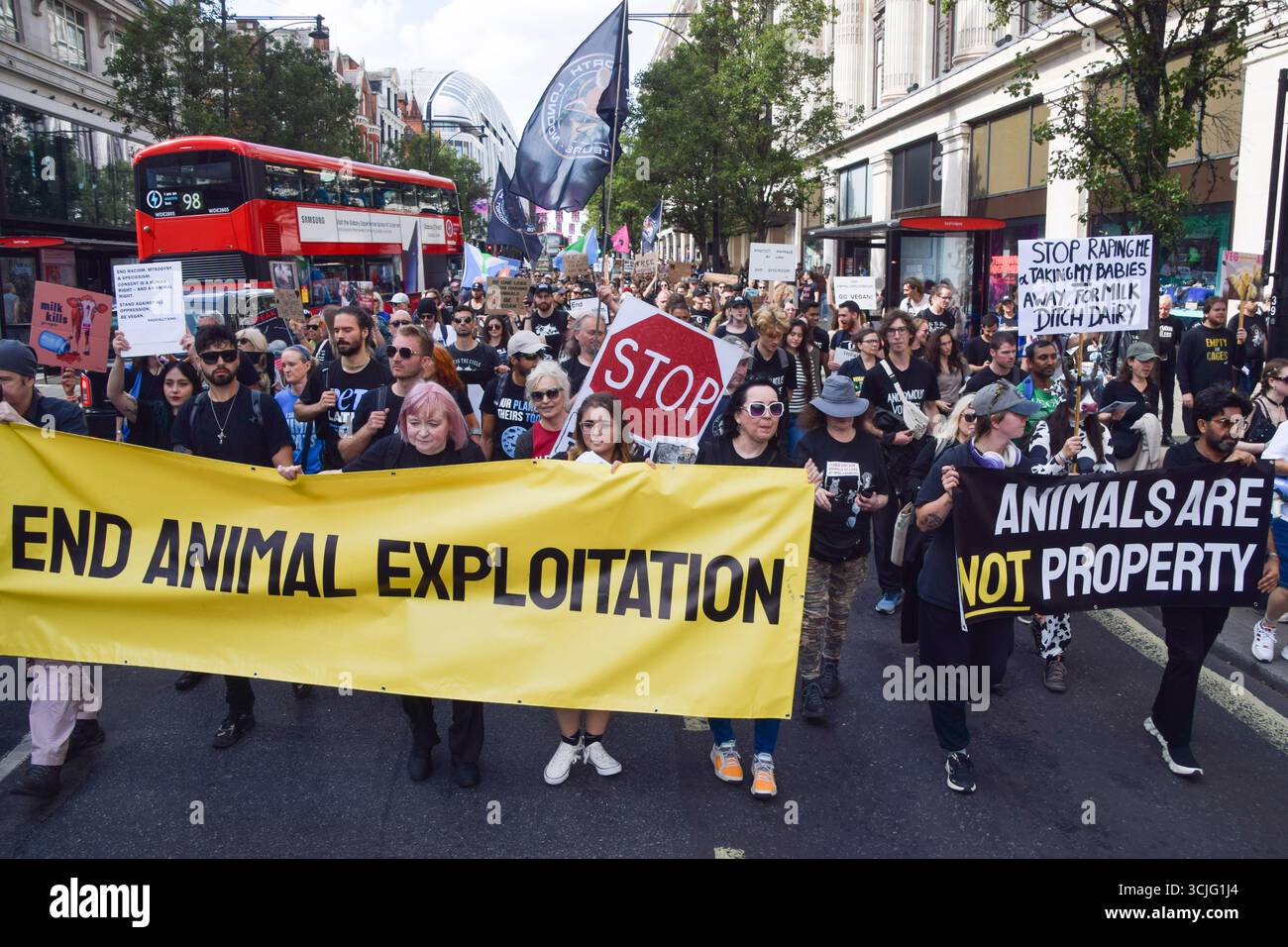 London, UK. 6th September 2025. Protesters pass through Oxford Street ...