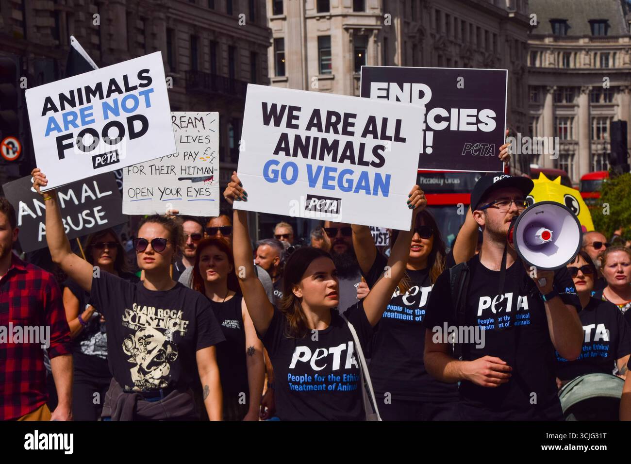 London, UK. 6th September 2025. Protesters pass through Regent Street ...