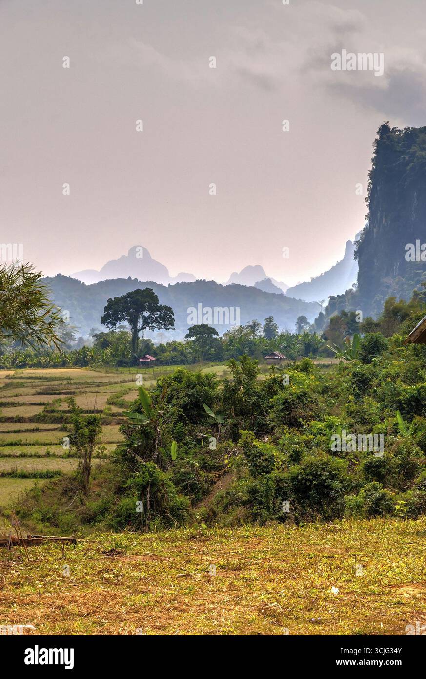 Scenic hills of karst landscape, Laos Stock Photo - Alamy