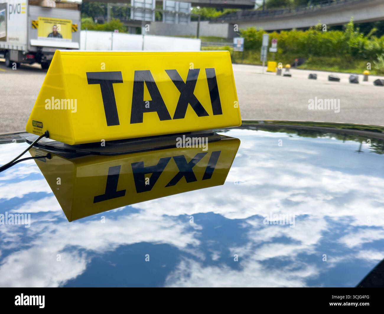 Tesla Super Charger power station at a highway rest stop petrol station ...