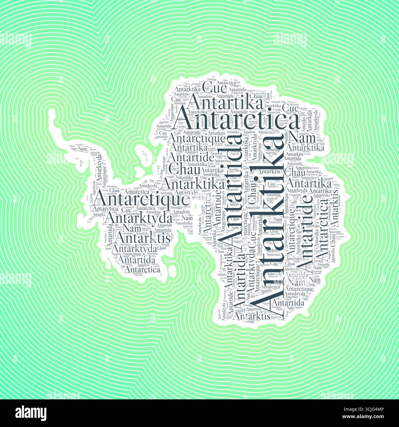 Antarctica shape formed by country name in multiple languages ...