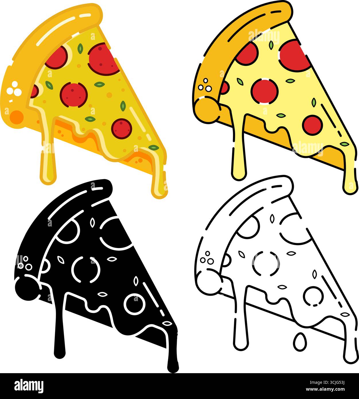 Set Icon Slice Pizza in Outline, Silhouette Vector Illustration ...