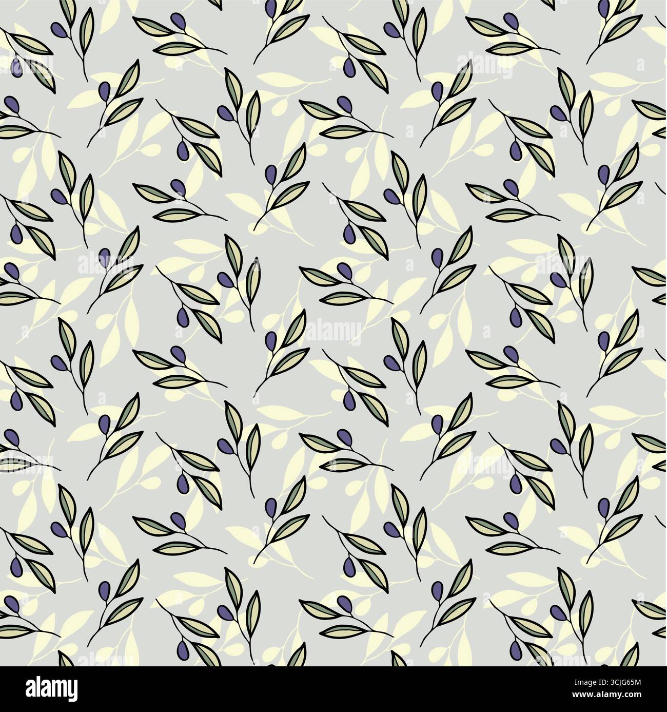 Olive branch hand drawn leaves seamless pattern for textile design ...