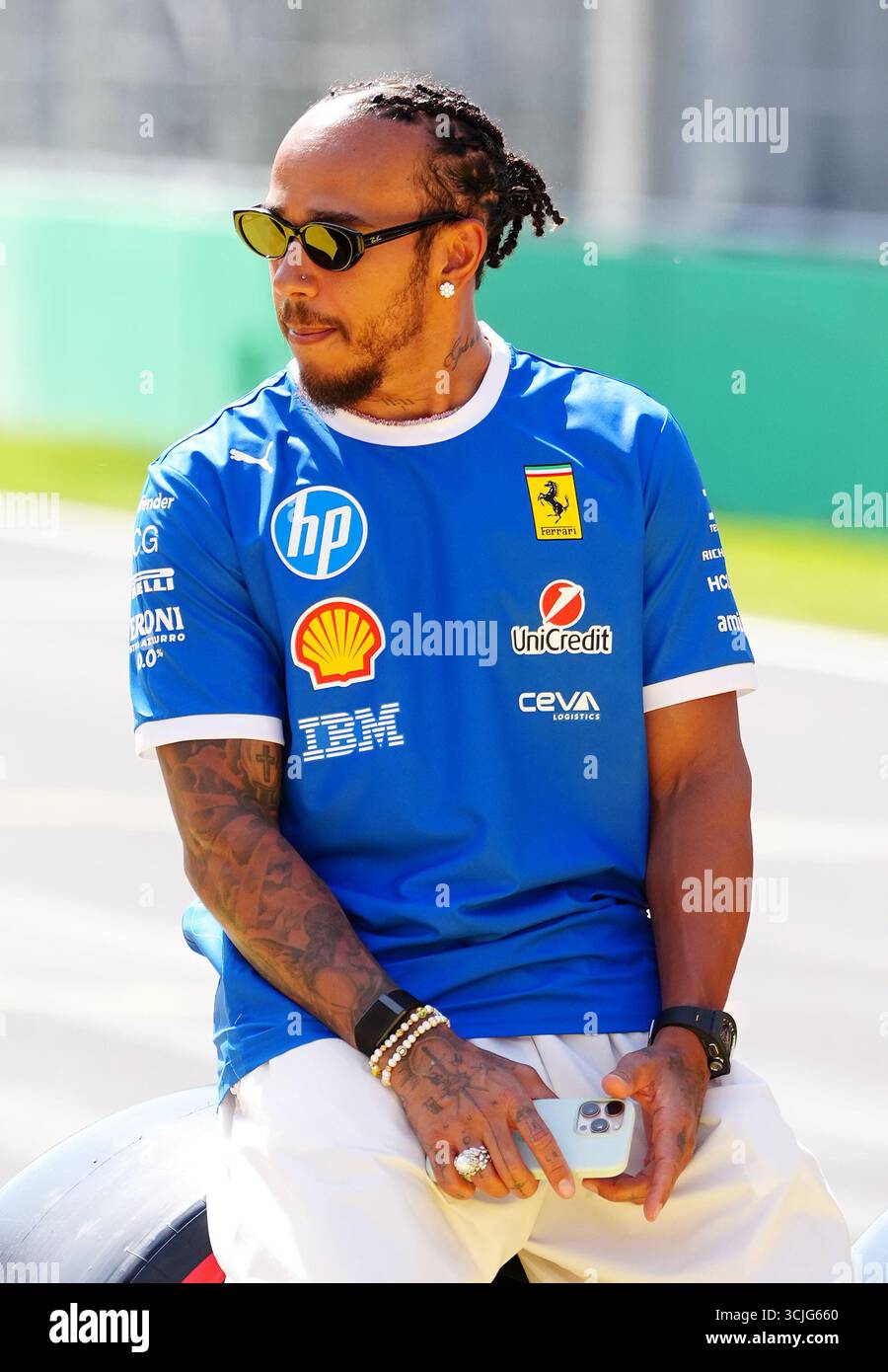 Ferrari driver Lewis Hamilton ahead of the Italian Grand Prix at Monza ...