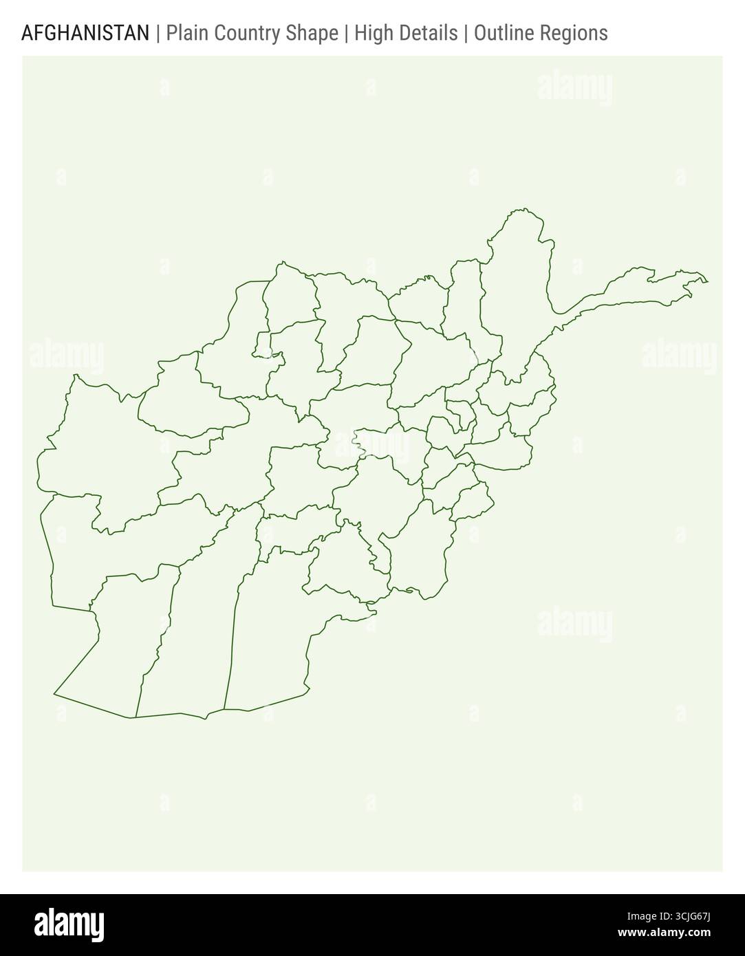 Afghanistan plain country map. High details. Outline regions style ...