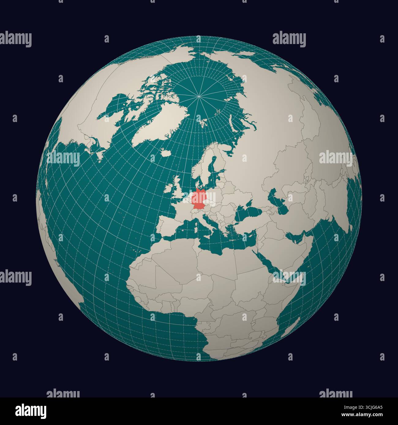 Germany on the map. Globe centered to Germany. Country location on the ...