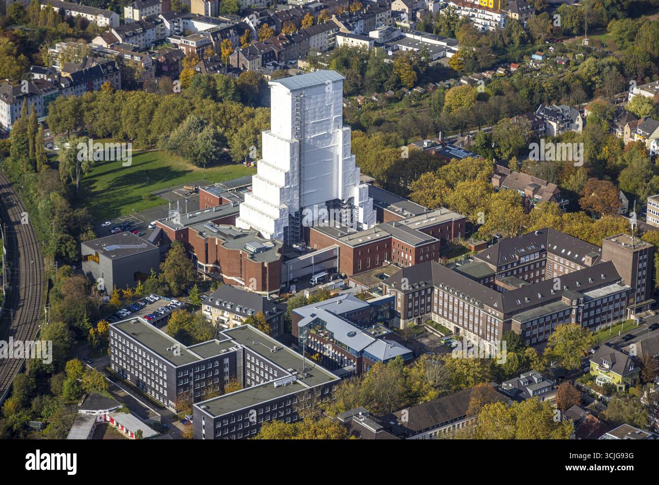 Aerial view, German Mining Museum Bochum with construction site and ...