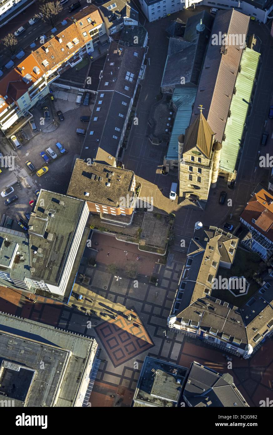 Aerial view, city centre with St. Lambertus Catholic Church, church ...
